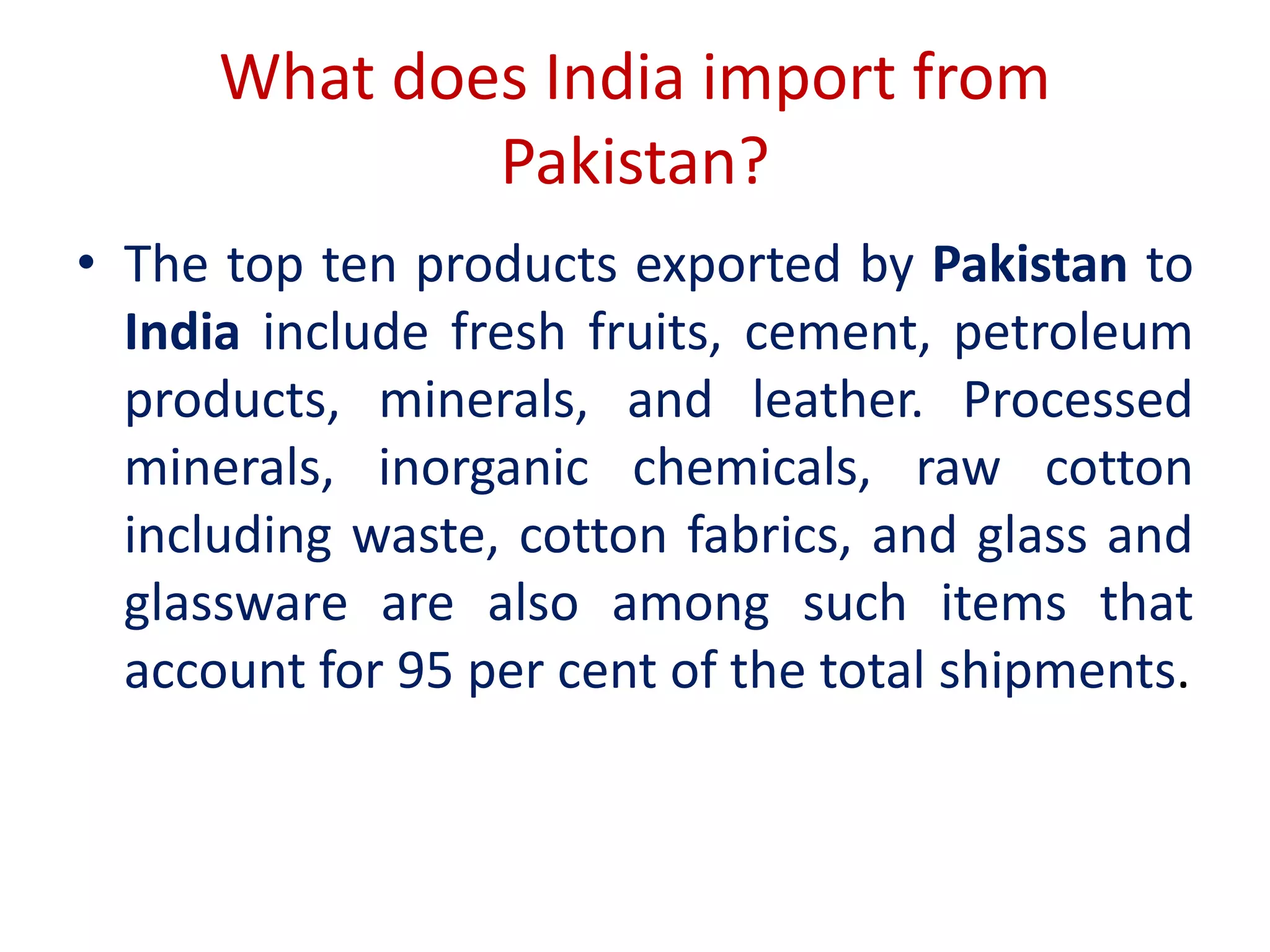 India and Pakistan Trade : A Glance | PPTX
