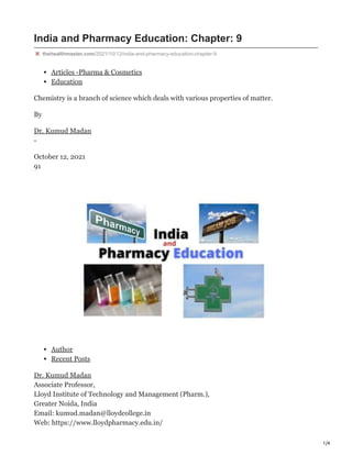 India and Pharmacy Education: Chapter: 9 | PDF