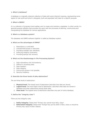 DBMS interview questions | DOCX