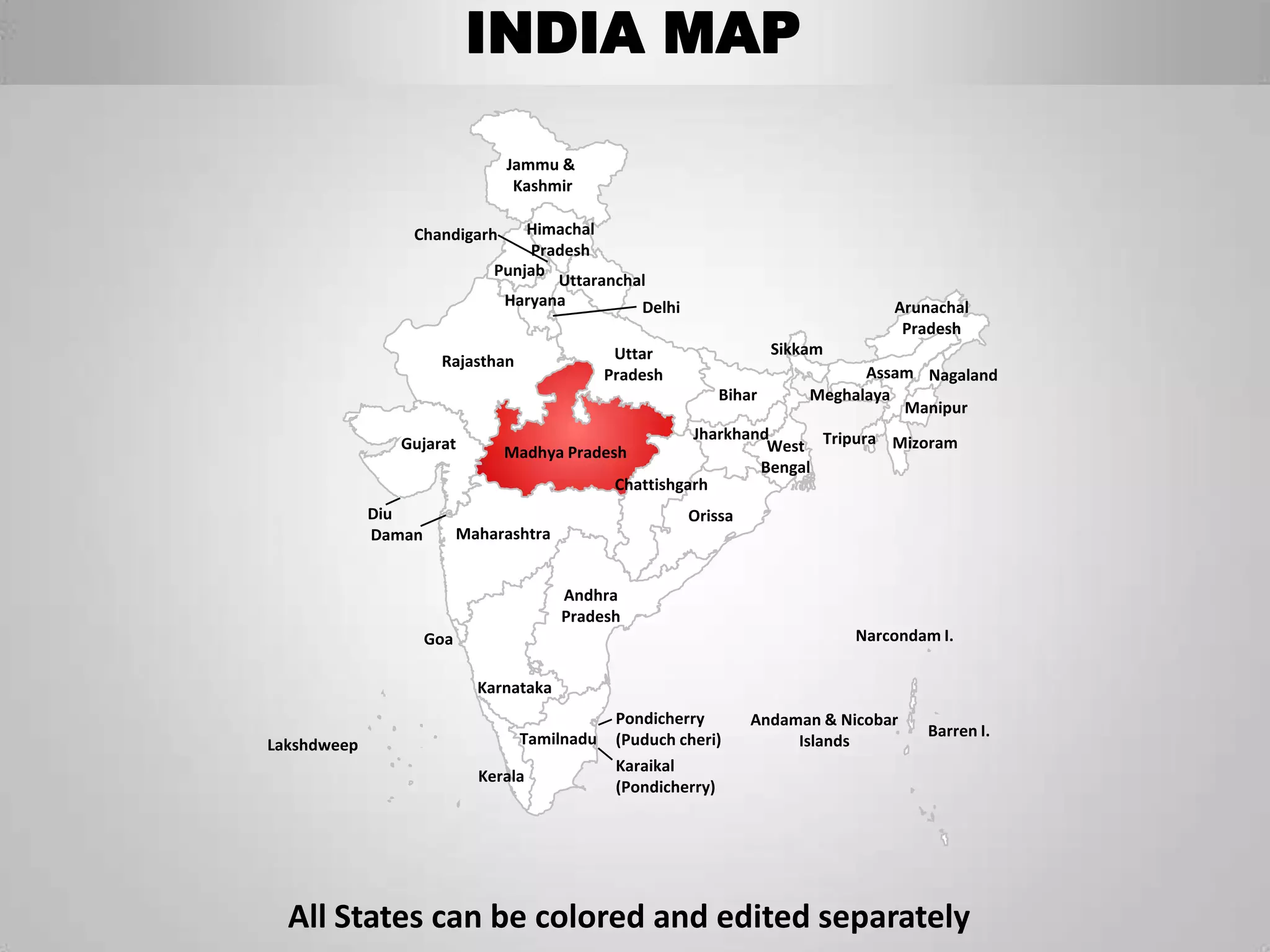 India country editable powerpoint maps with states and counties | PPTX