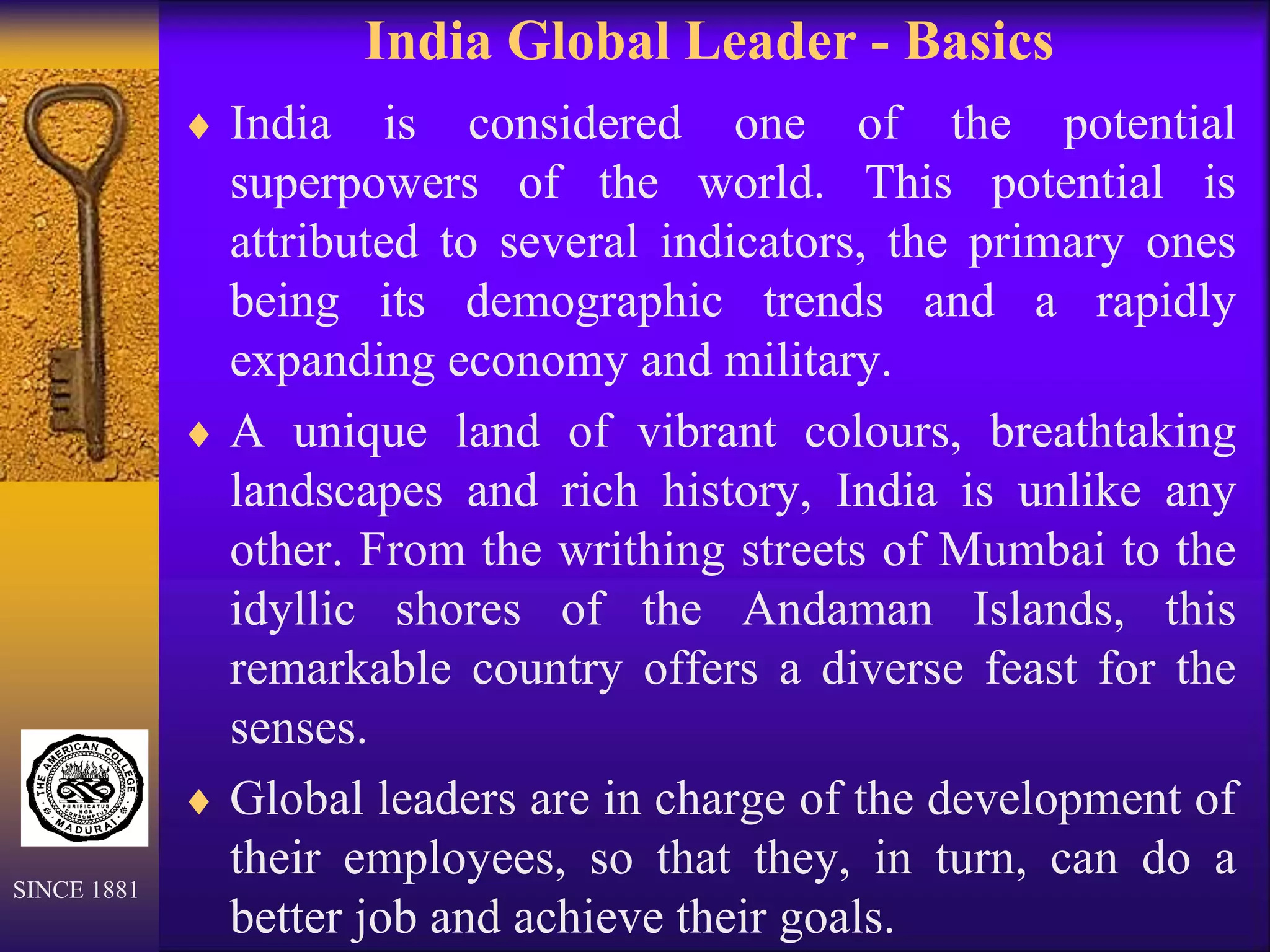 Dr.C.Muthuraja's Presentation on India Emerging as Global Leader | PPT