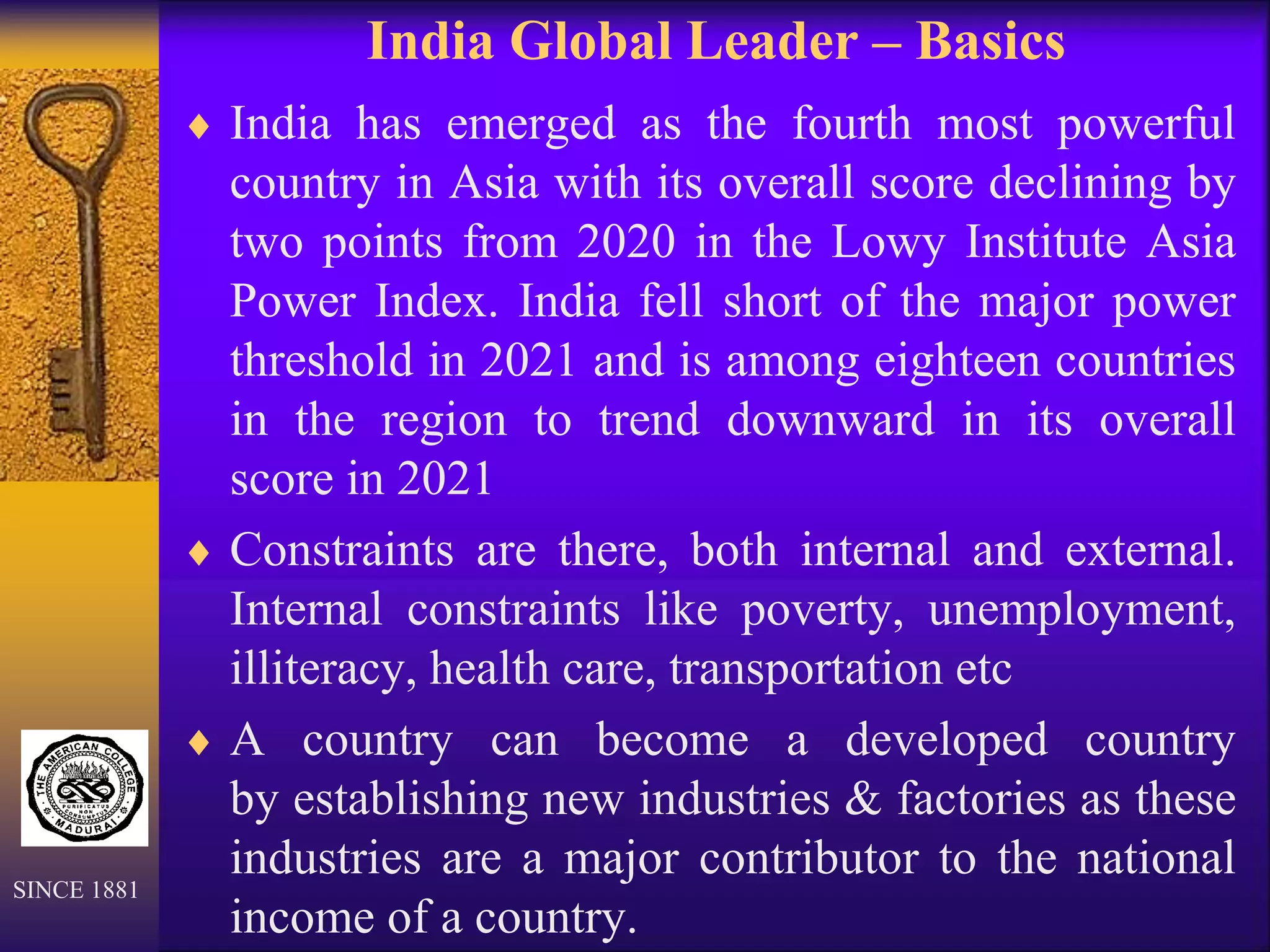 Dr.C.Muthuraja's Presentation on India Emerging as Global Leader | PPT