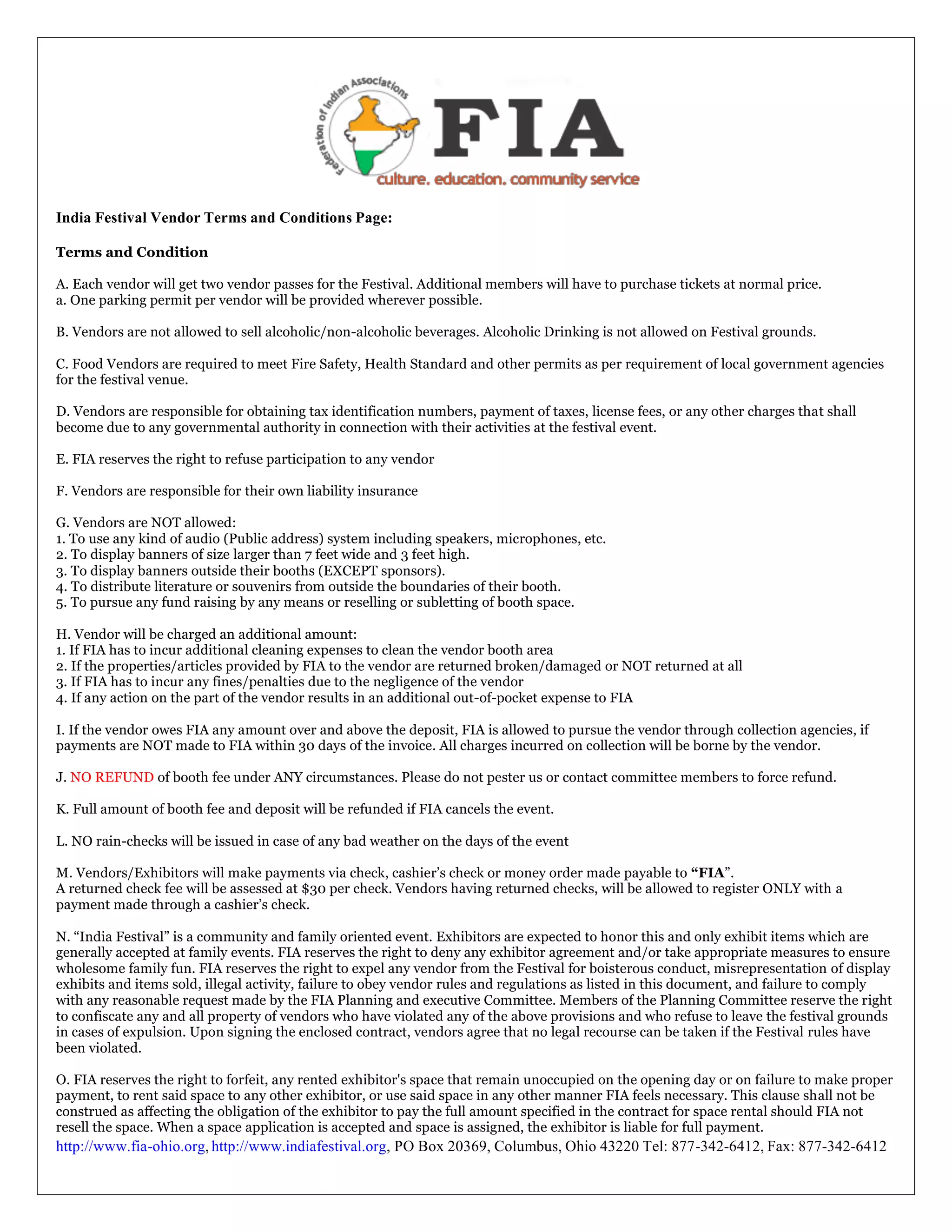 India festival vendor terms and conditions page | PDF