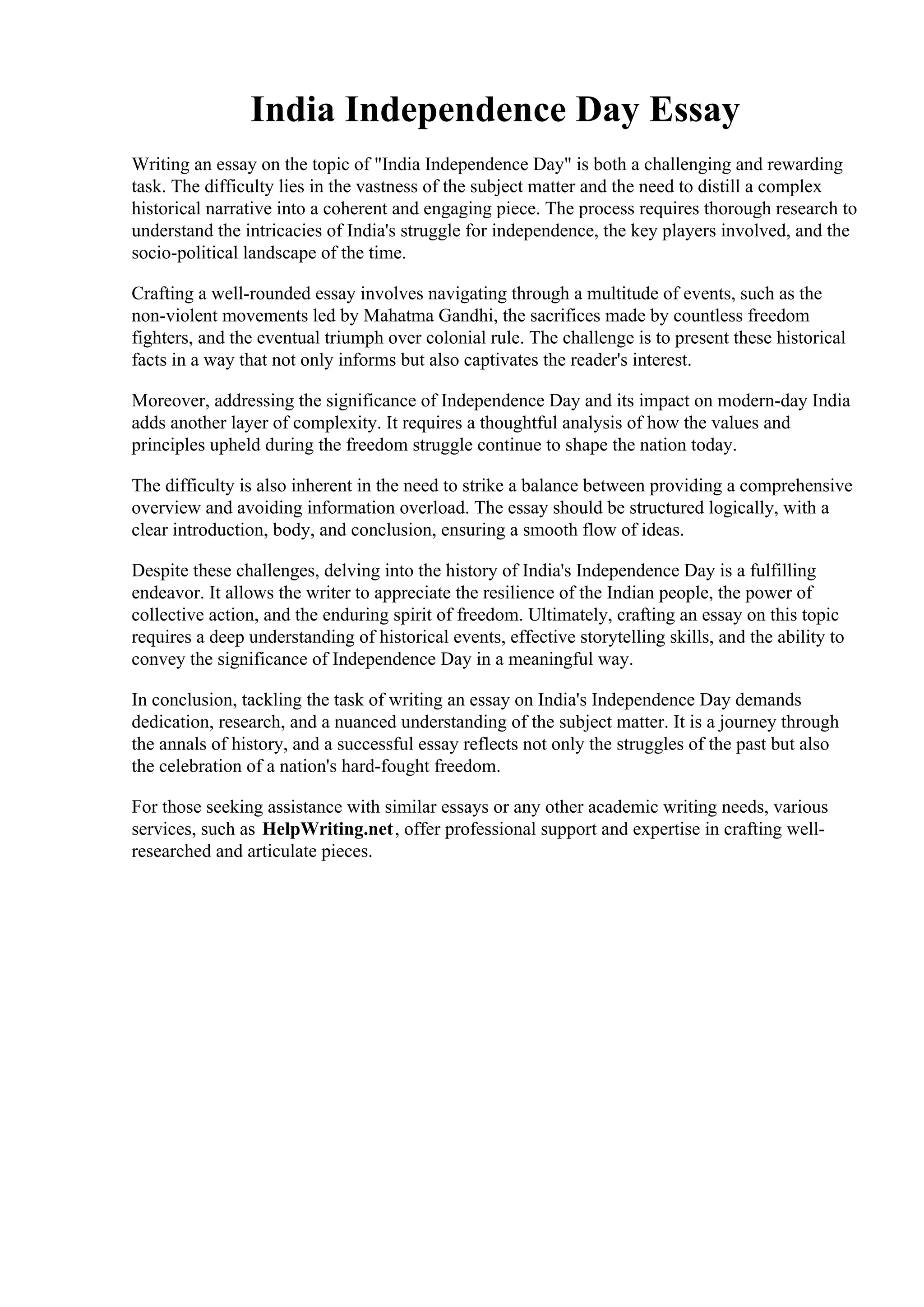India Independence Day Essay | PDF