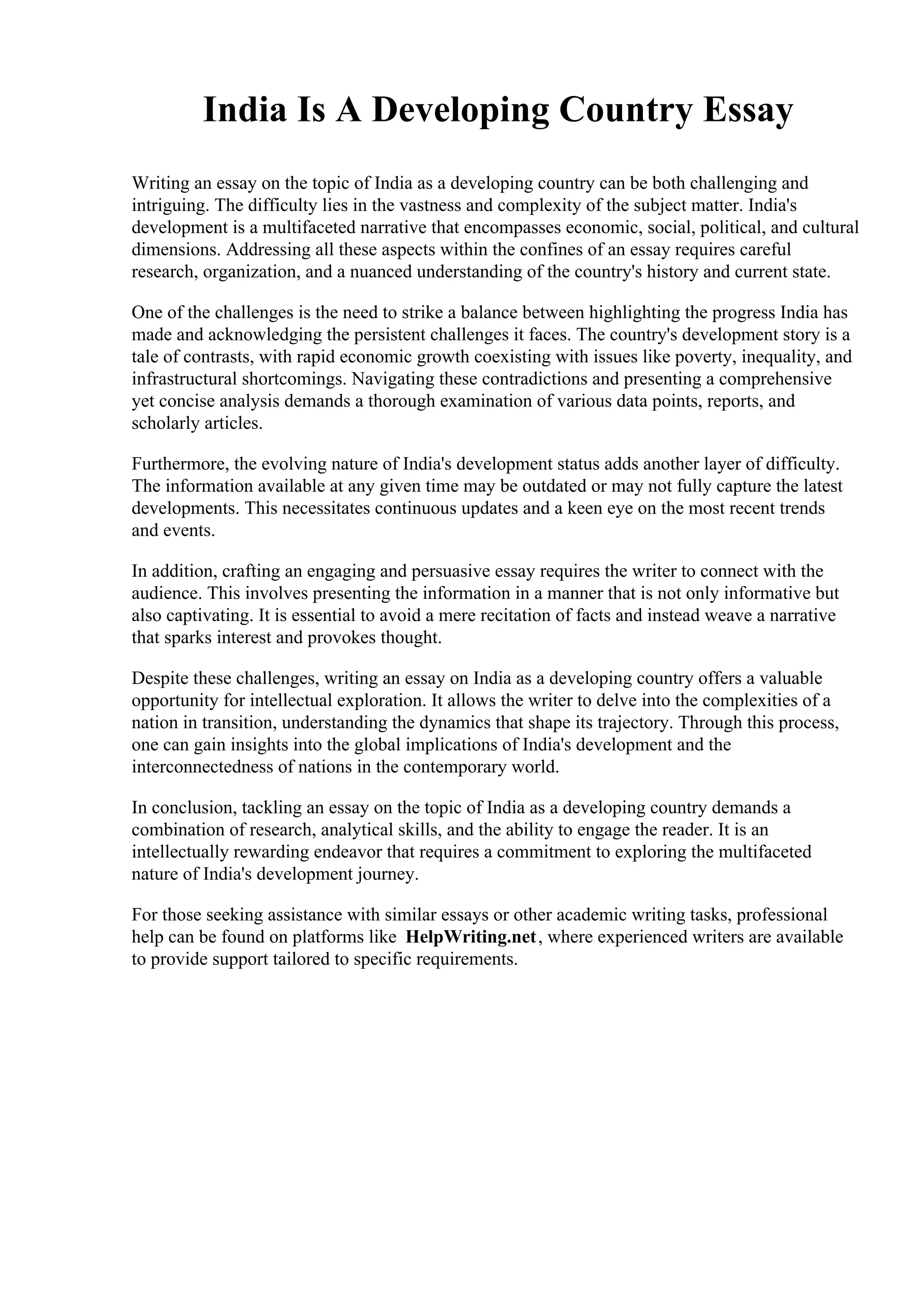 India Is A Developing Country Essay. University of Arkansas at Pine Bluff | PDF