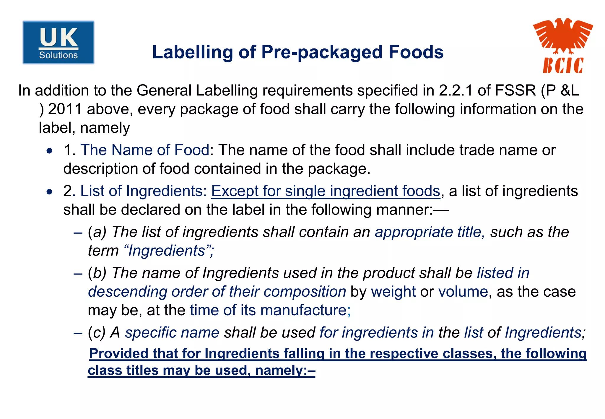 India Labelling Requirements for Pre-packaged Foods_2012 | PDF