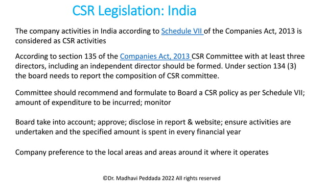 CSR Legislation.pptx | Business Accounting & Finance | Business