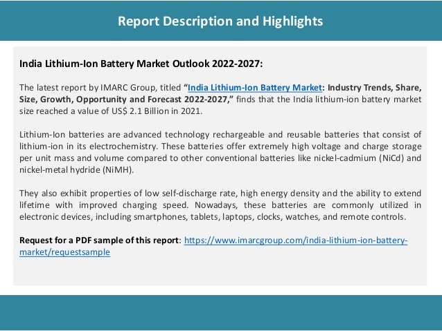India Lithium-Ion Battery Market PPT 2022: Size, Growth, Demand and Forecast till 2027 | PPT