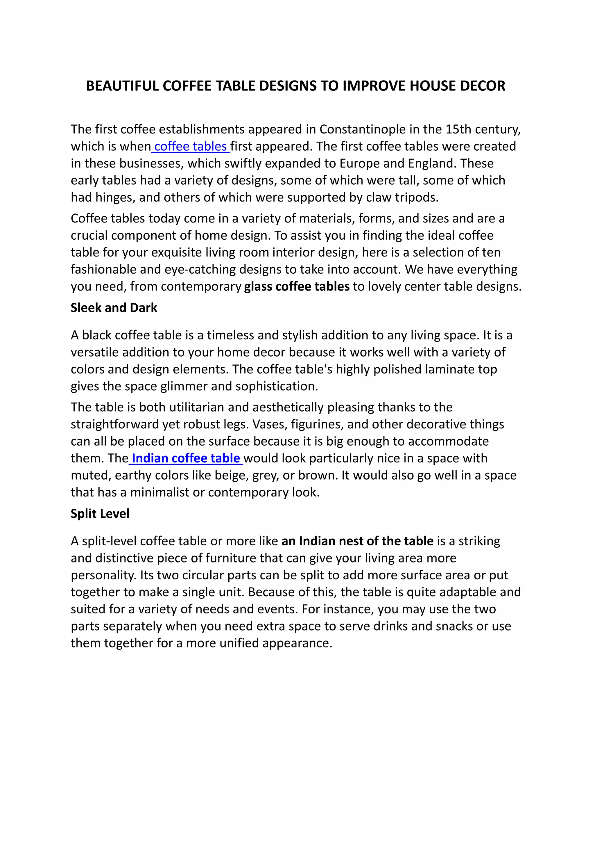 BEAUTIFUL COFFEE TABLE DESIGNS TO IMPROVE HOUSE DÉCOR | PPT