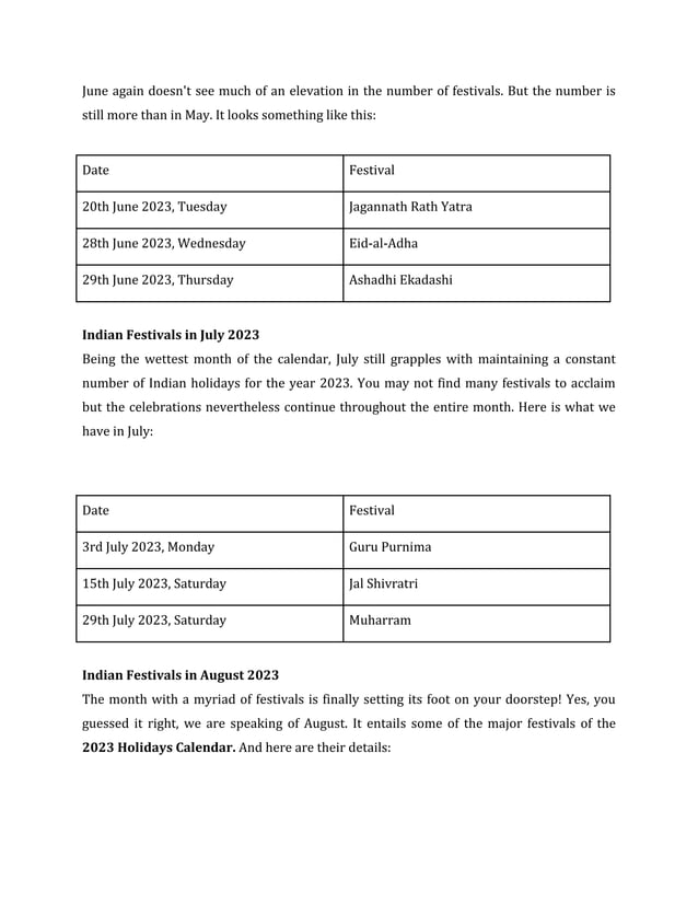 Indian Festivals and Holidays Calendar 2023 | PDF