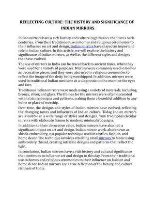 REFLECTING CULTURE: THE HISTORY AND SIGNIFICANCE OF INDIAN MIRRORS | PPT