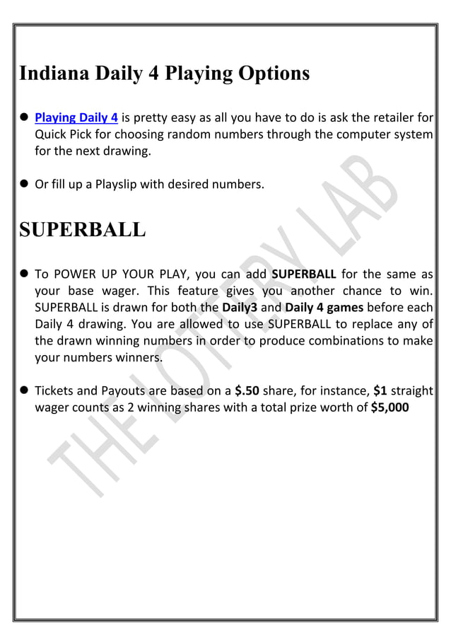 Indiana daily 4 Lotto Game | PDF