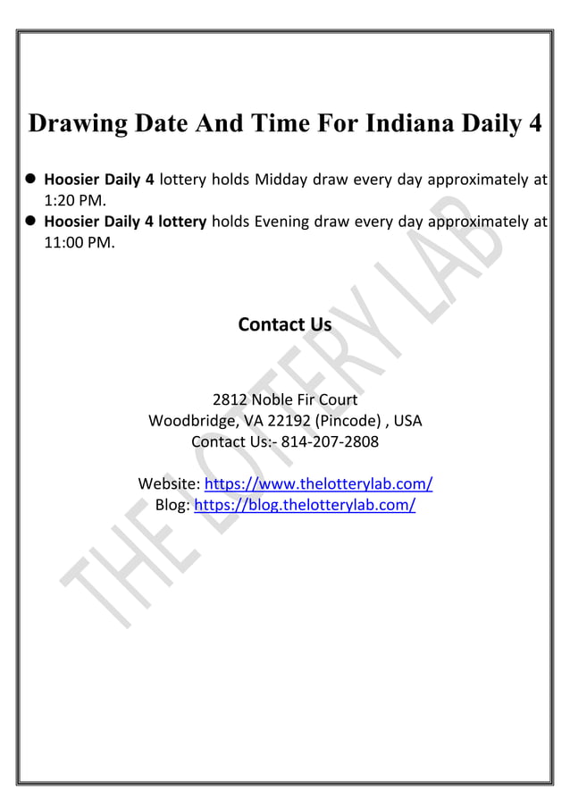 Indiana daily 4 Lotto Game | PDF