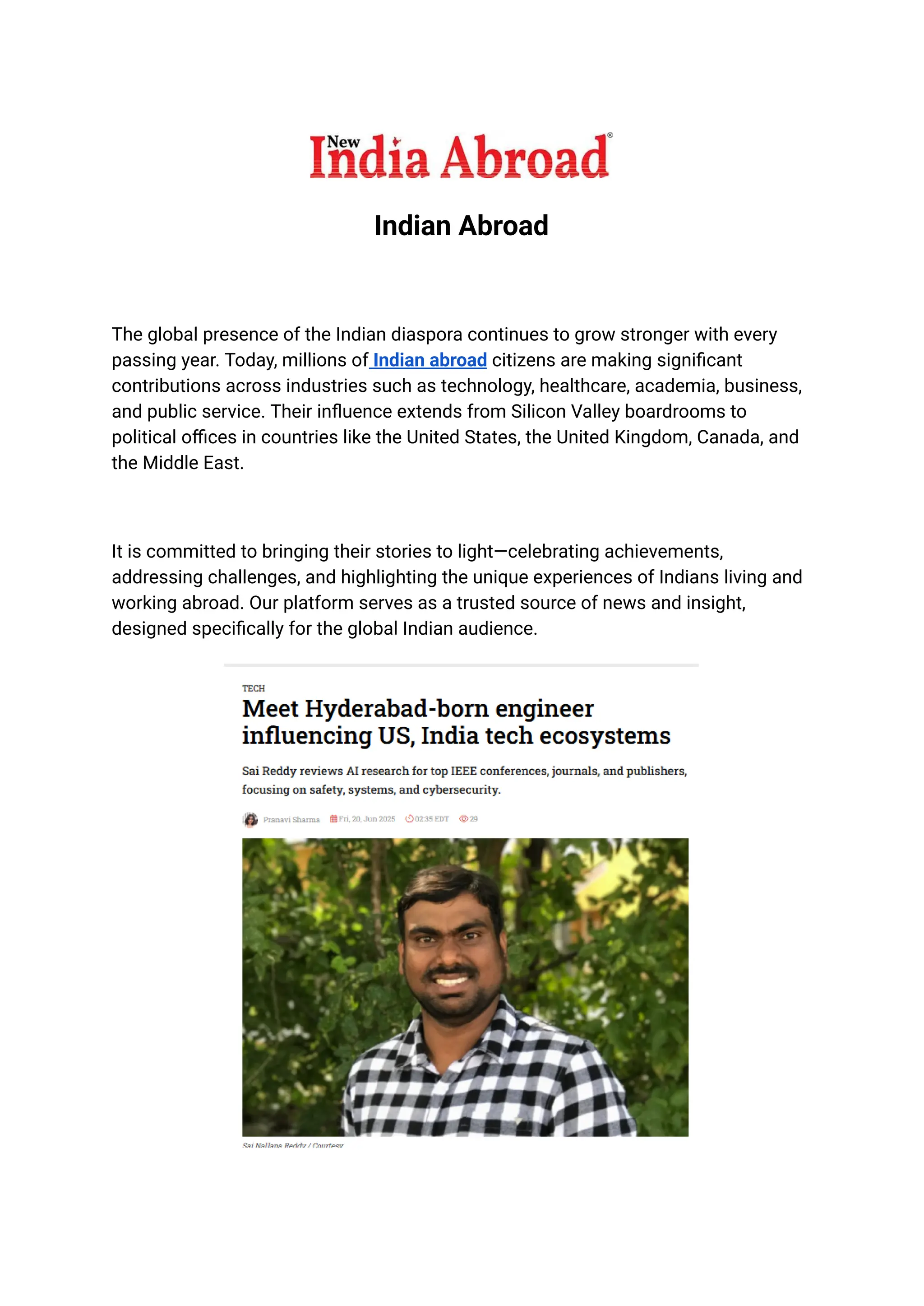 Indian Abroad – Stay Connected with New India Abroad | PDF