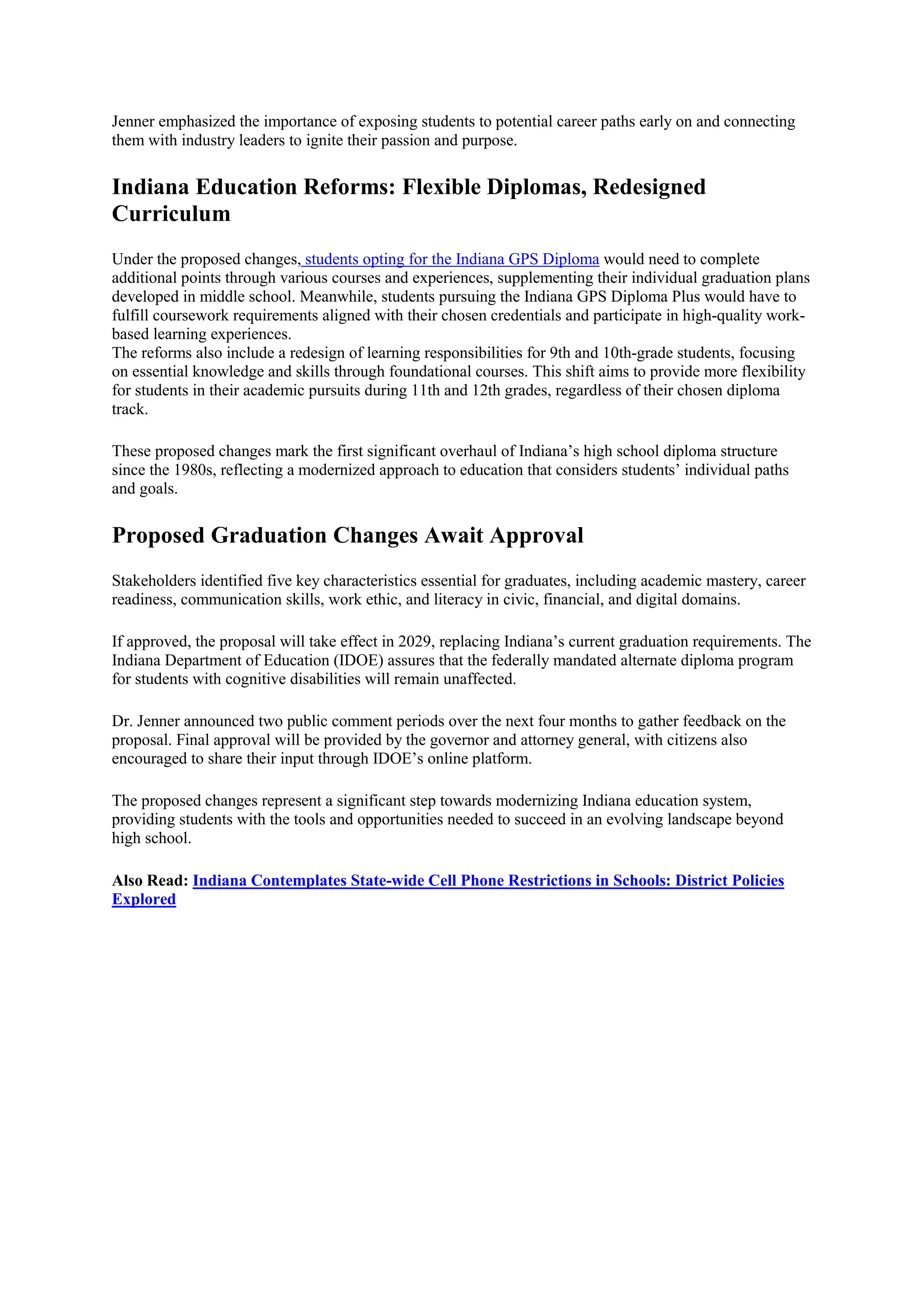 Indiana Education Officials Propose New High School Diplomas | PDF
