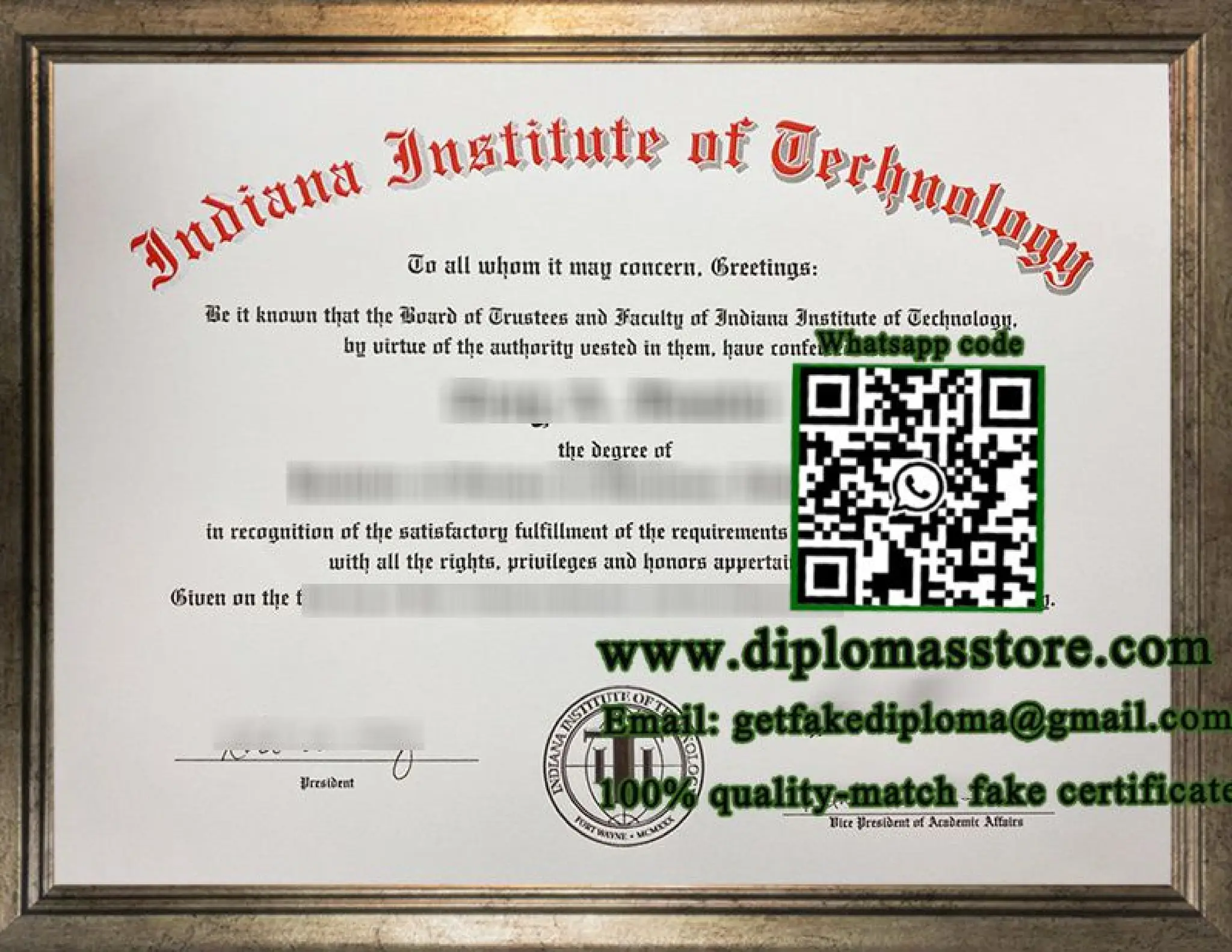 Indiana Institute of Technology diploma, replica IIT degree | PPT