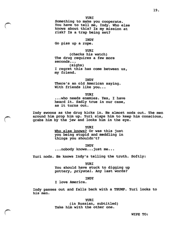 Indiana Jones And The City Of The Gods Frank Darabont script | PPT