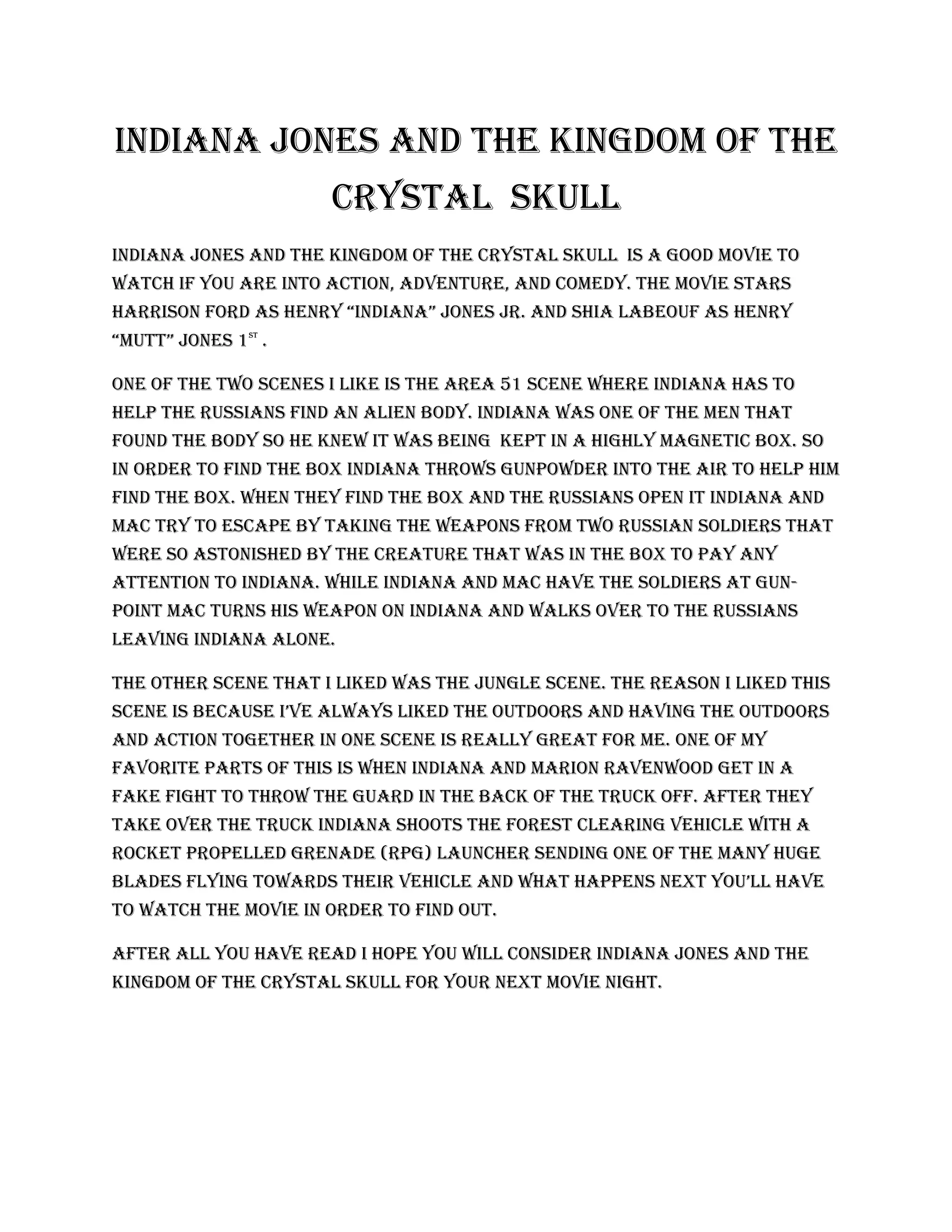 Indiana jones and the kingdom of the crystal skull | DOCX