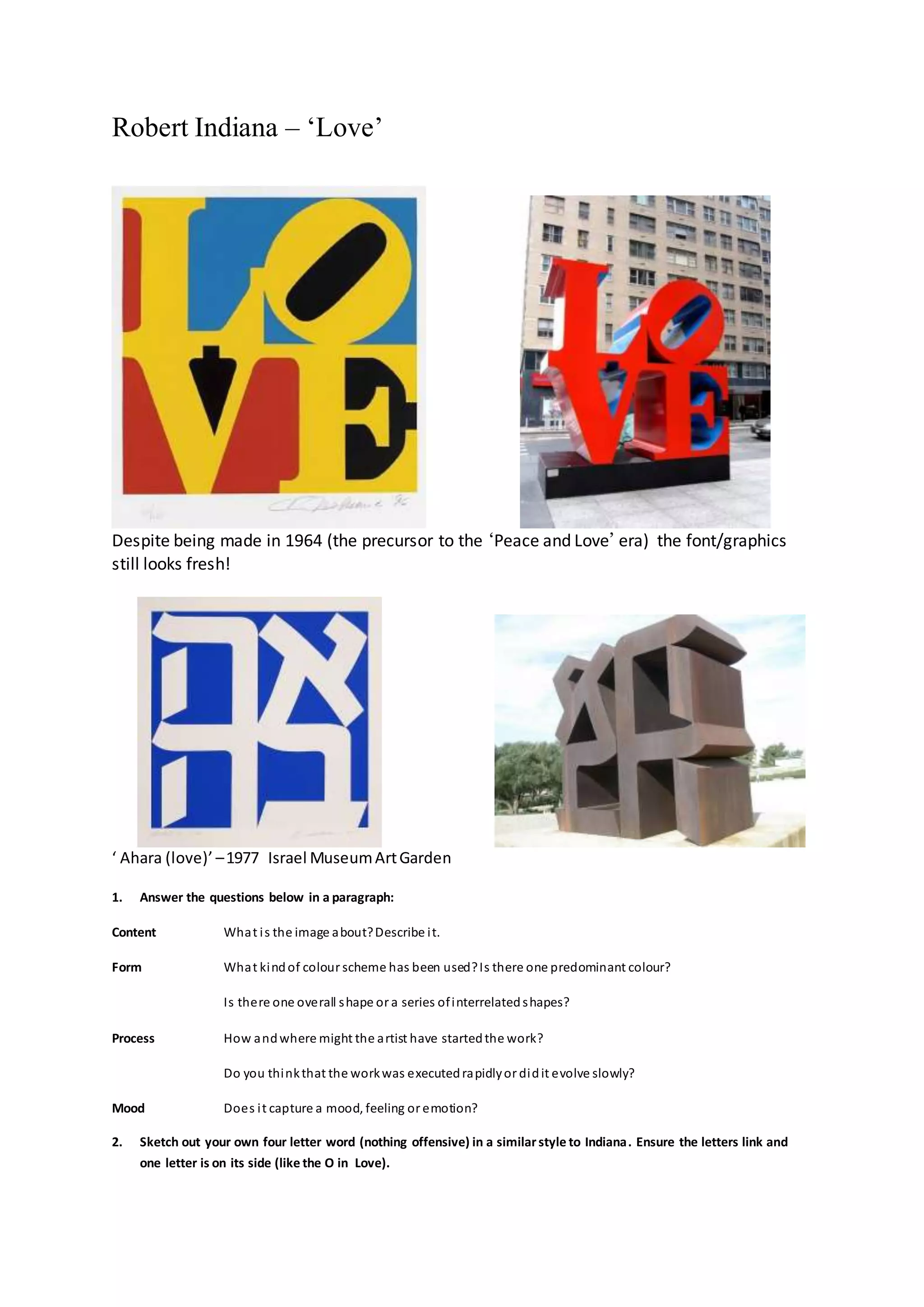 Indiana Love Worksheet-Secondary Education Resource | DOCX