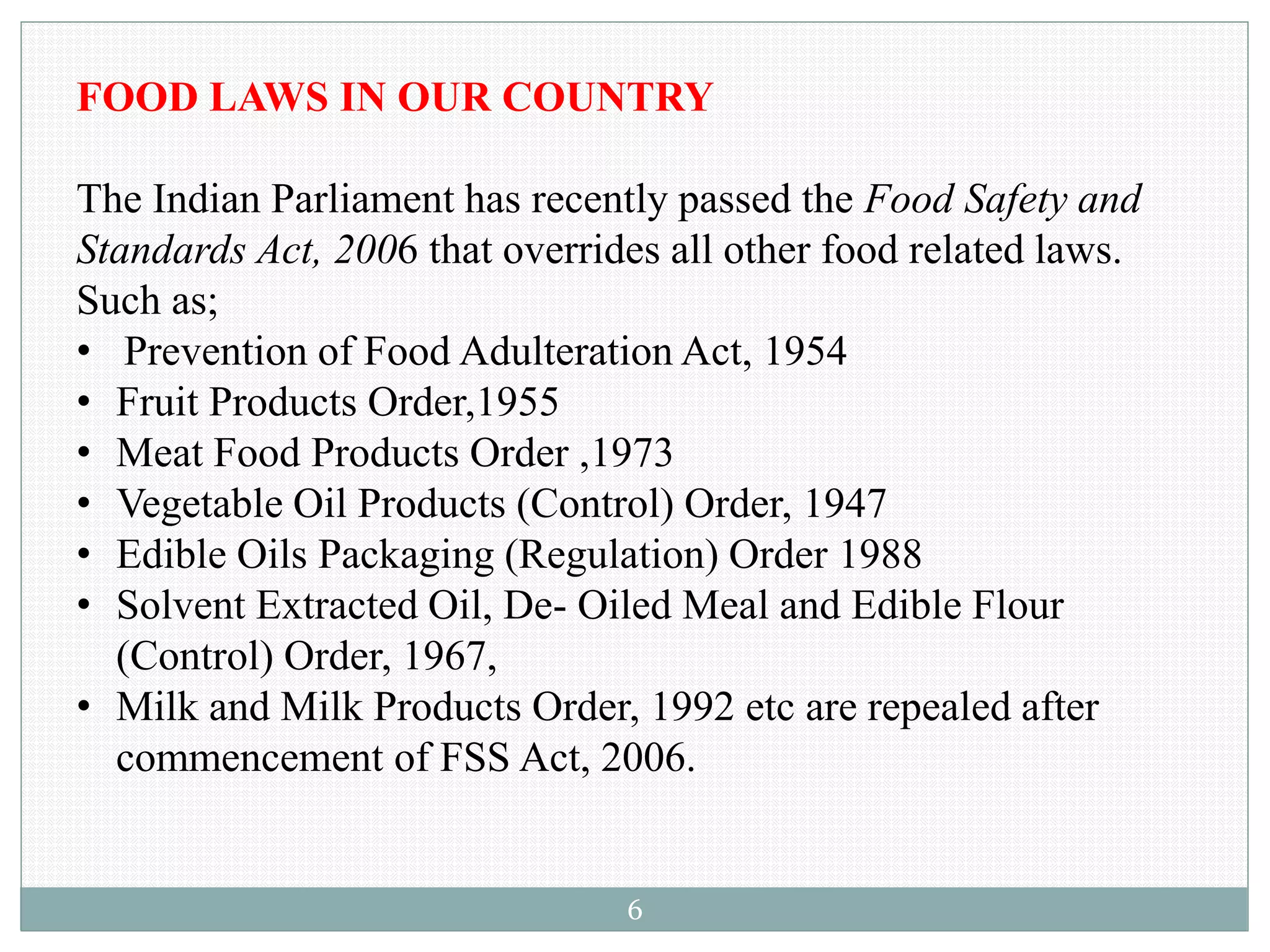 Indian and international food laws | PPTX