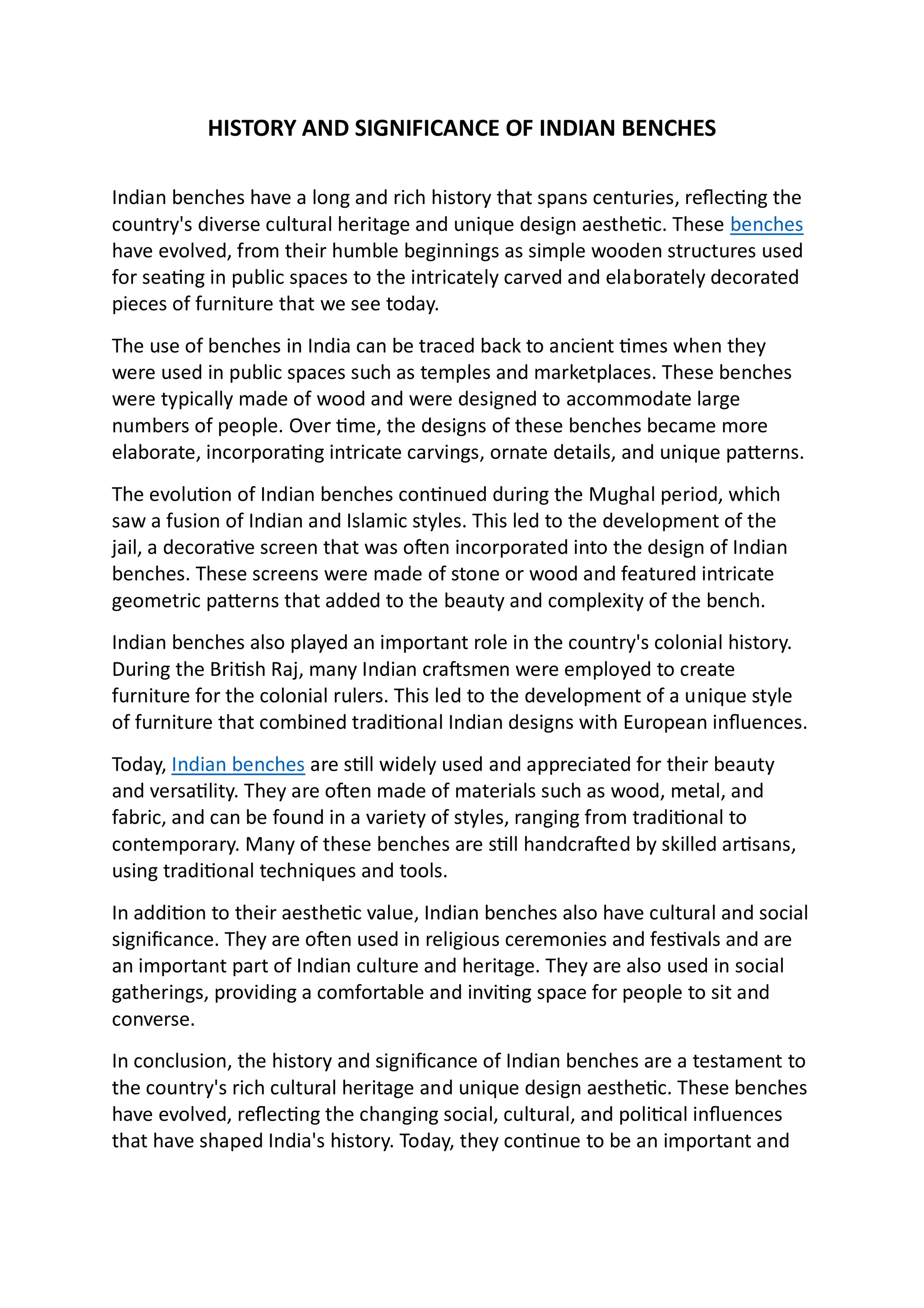 HISTORY AND SIGNIFICANCE OF INDIAN BENCHES | PDF