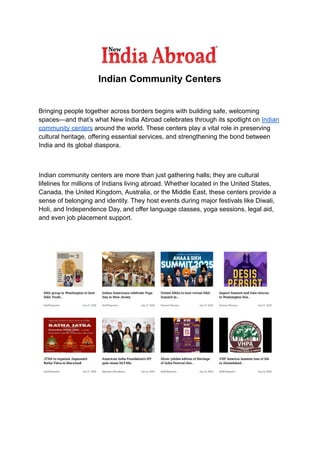 Indian Community Centers – New India Abroad | PDF