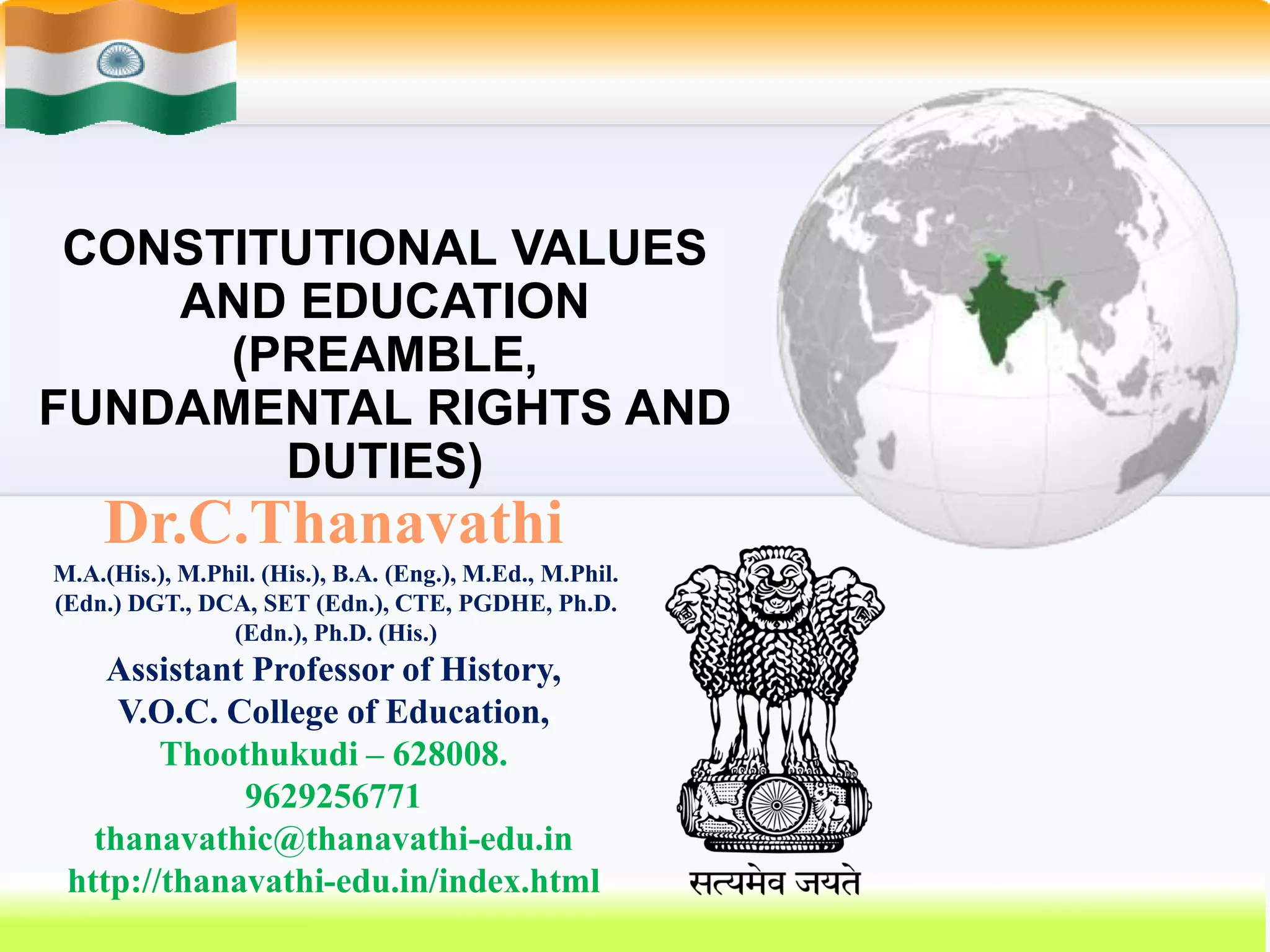 Indian constitution values and education | PDF