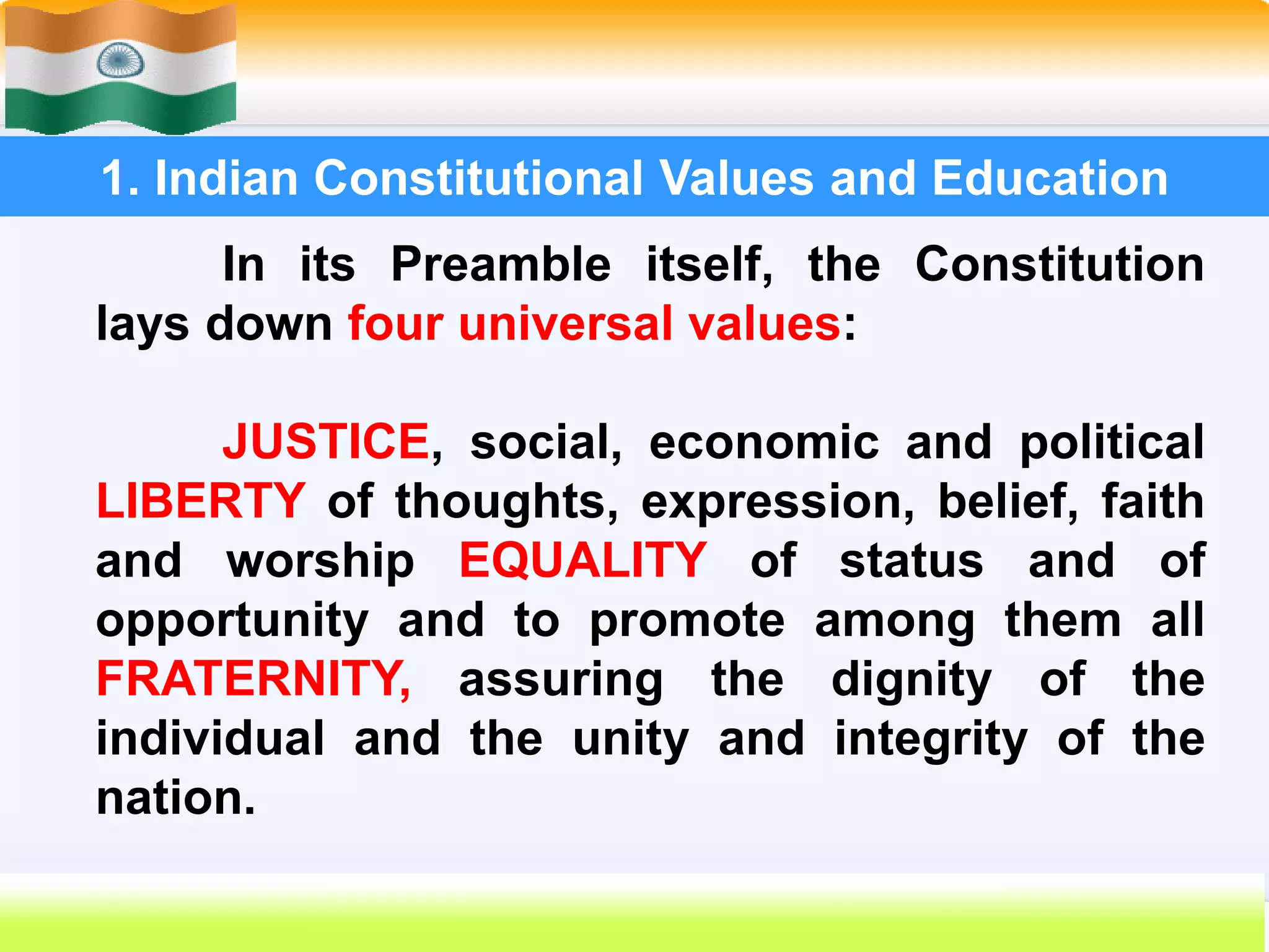 Indian constitution values and education | PDF