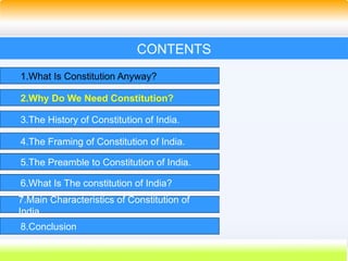 Indian Constitution summary and details of India | PPTX