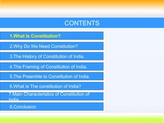 Indian Constitution summary and details of India | PPTX