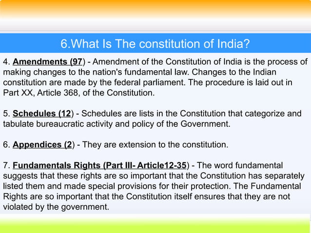 Indian Constitution summary and details of India | PPT