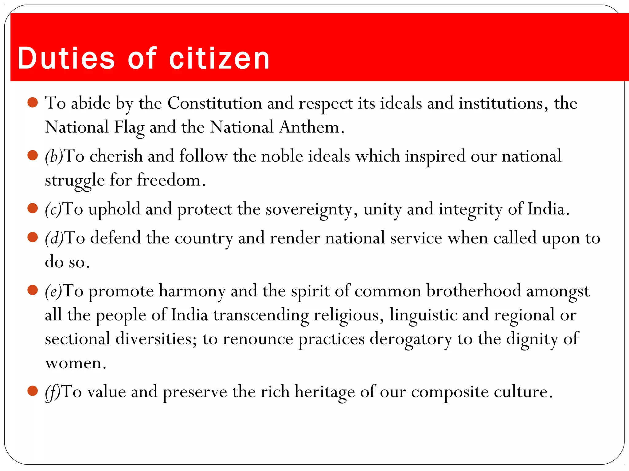 Indian Constitution & Rights and Duties of a citizen | PPT