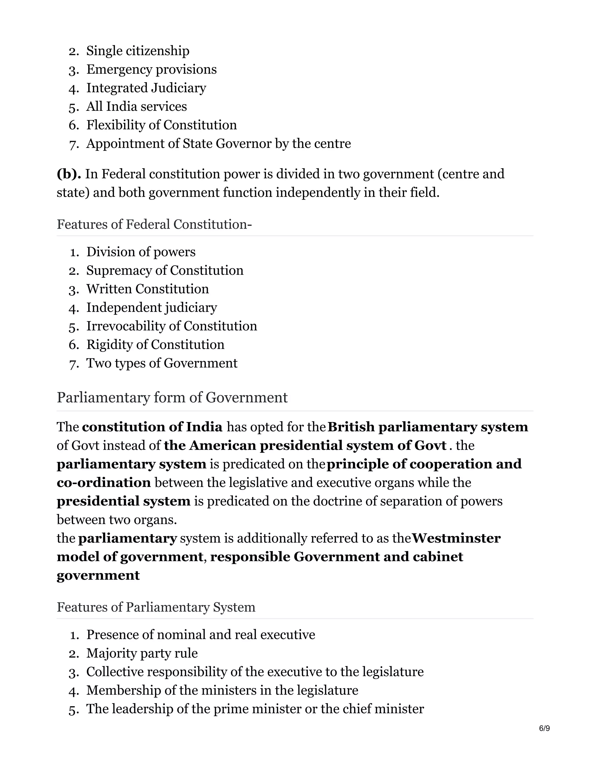 List of all salient features of Indian constitution | PDF