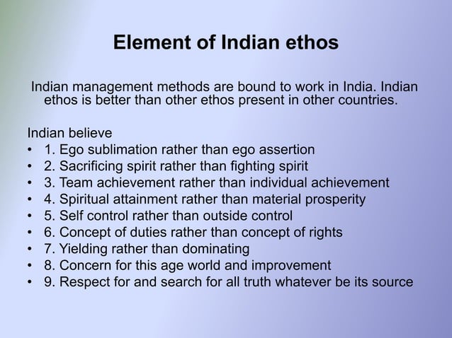 Indian ethos, need, purpose | PPTX | Hinduism | Religion & Spirituality