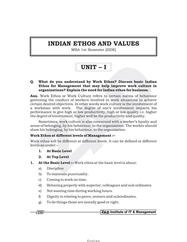 Indian etos and value (mba zad mdu) | PDF