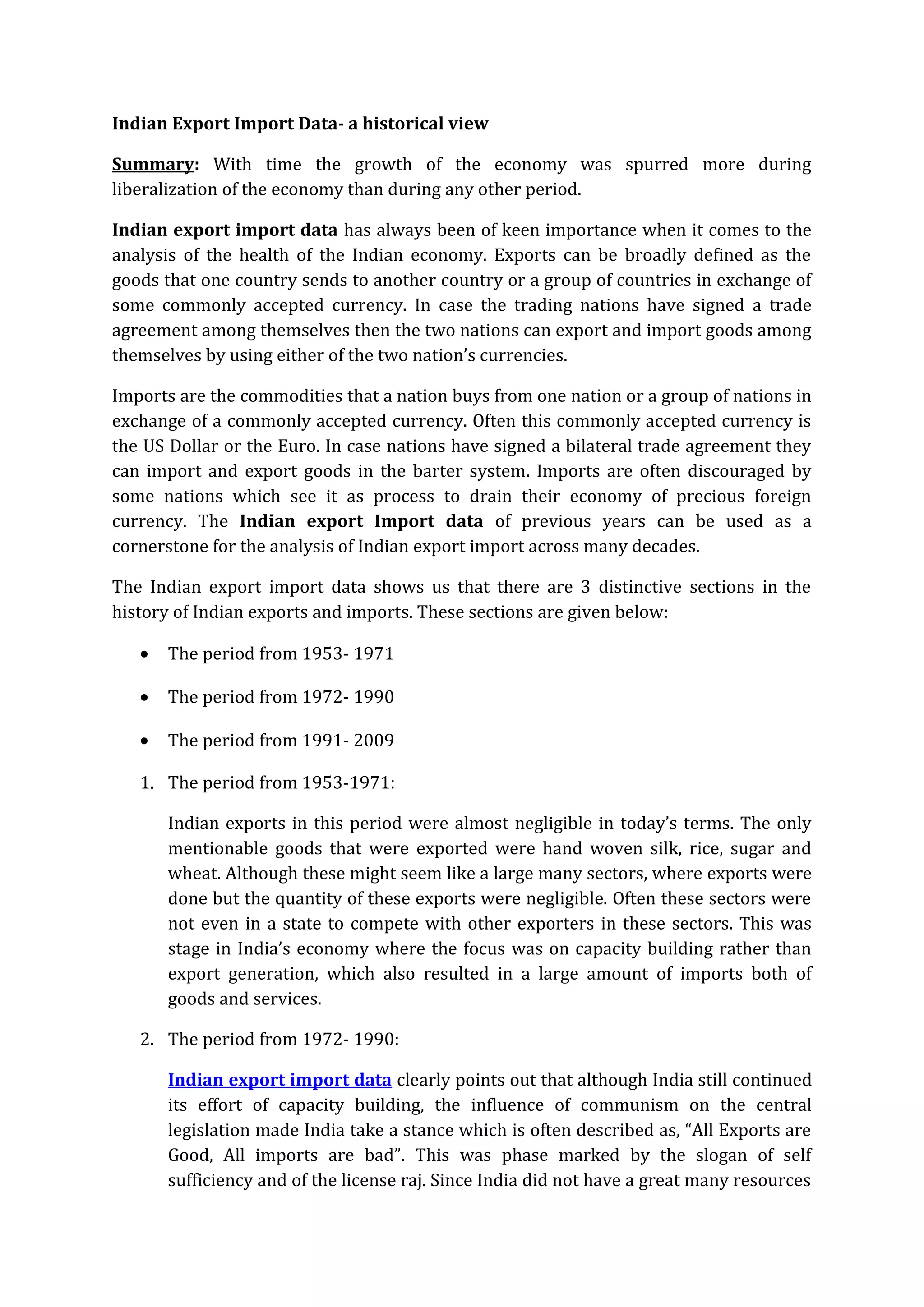 Indian Export Import Data- a historical view | DOC