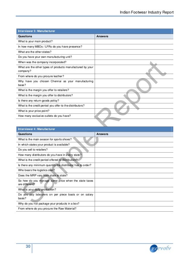 Indian footwear industry report - for illustration only