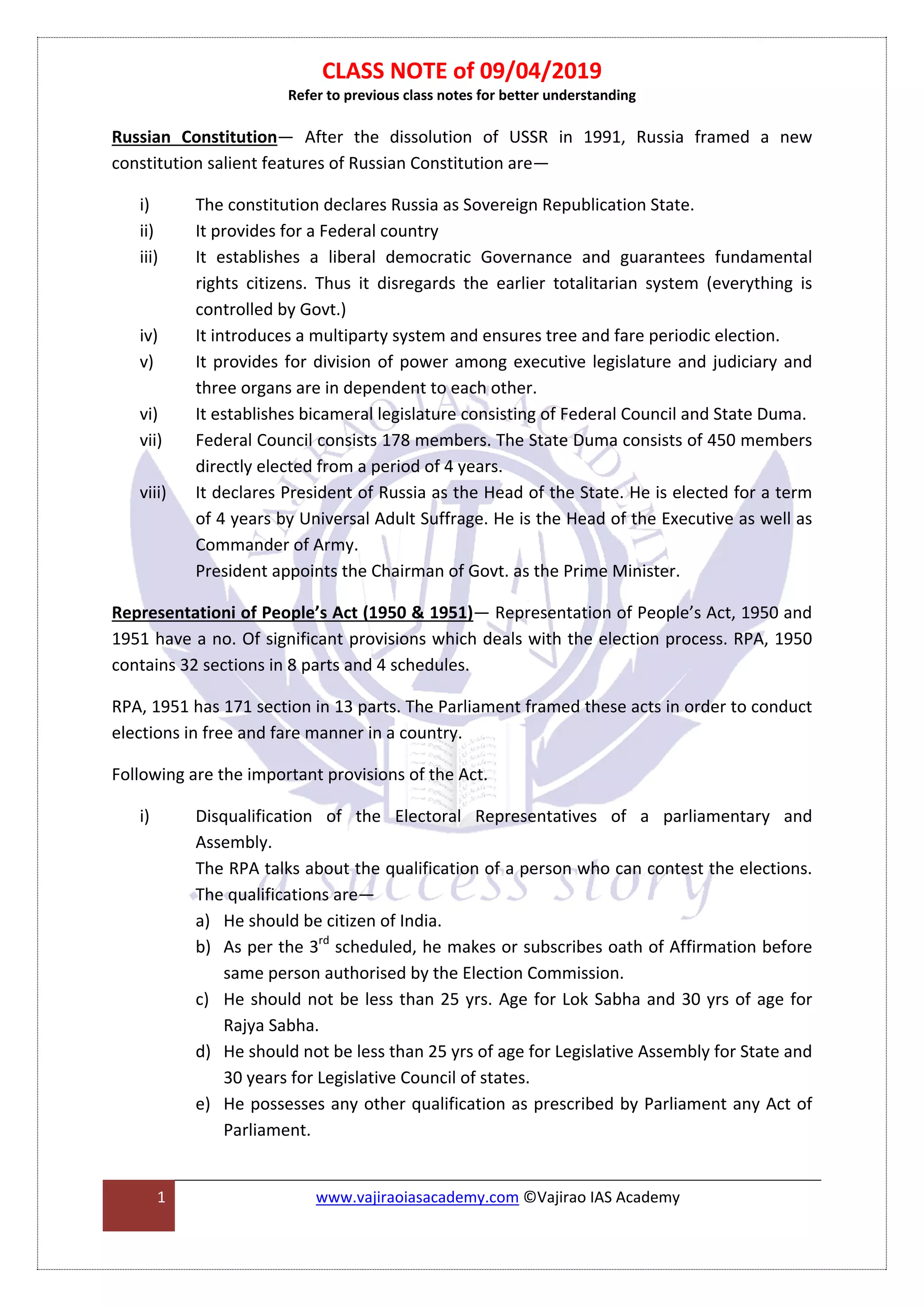 Indian governance class note for upsc aspirants 9 apr 2019 | PDF