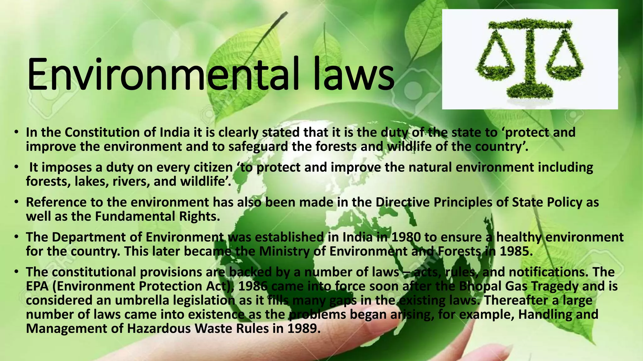 Indian government laws on environment | PPTX