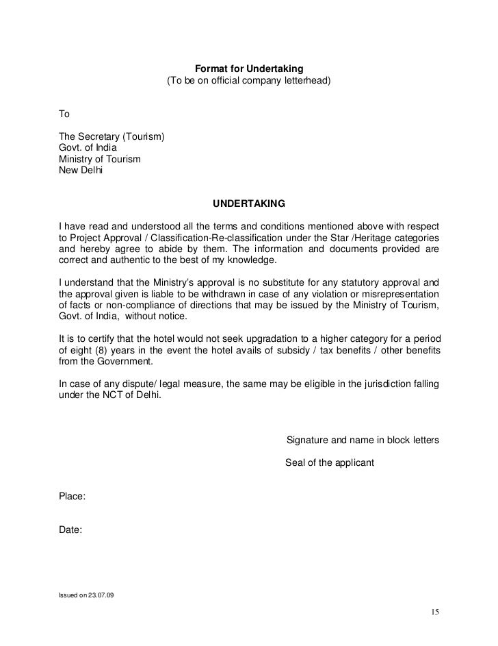 Letter Of Undertaking Hotel - certify letter