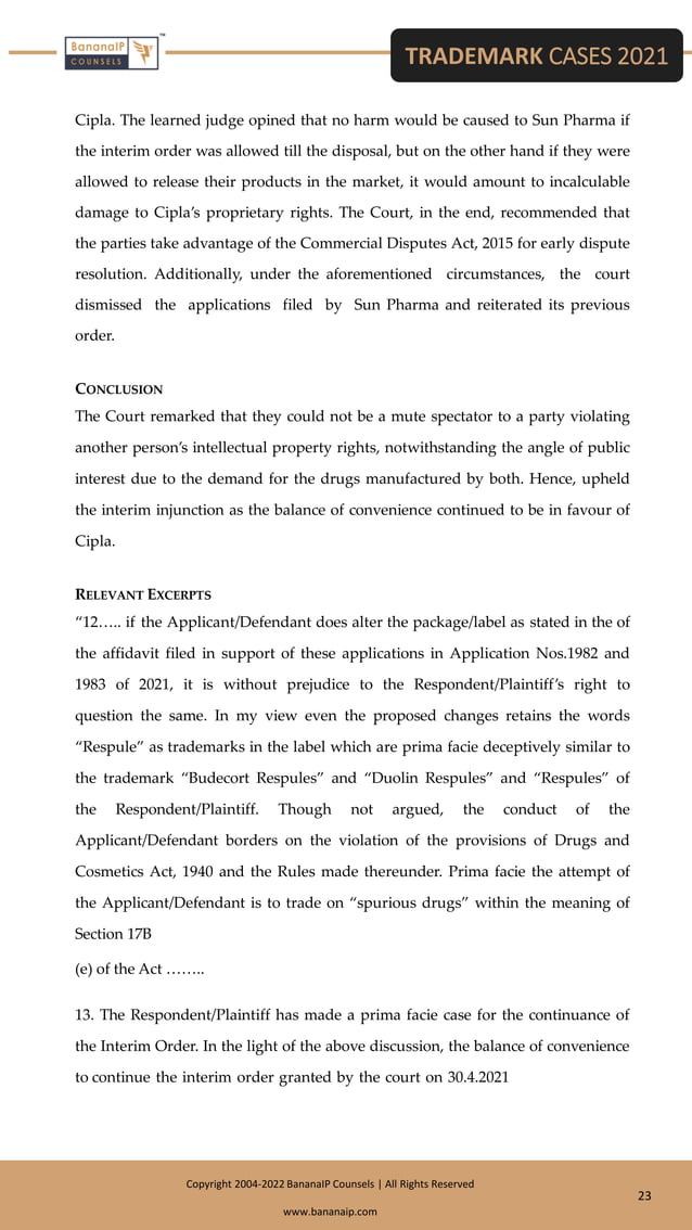 Indian Intellectual Property Cases Report, 2021.pdf | Legal Services Industry | Industries
