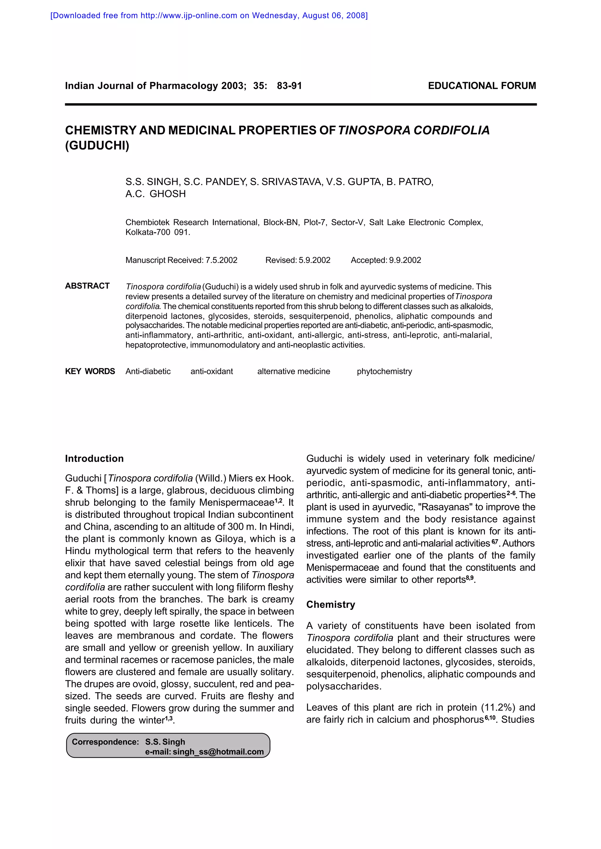 Chemistry of Guduchi | PDF