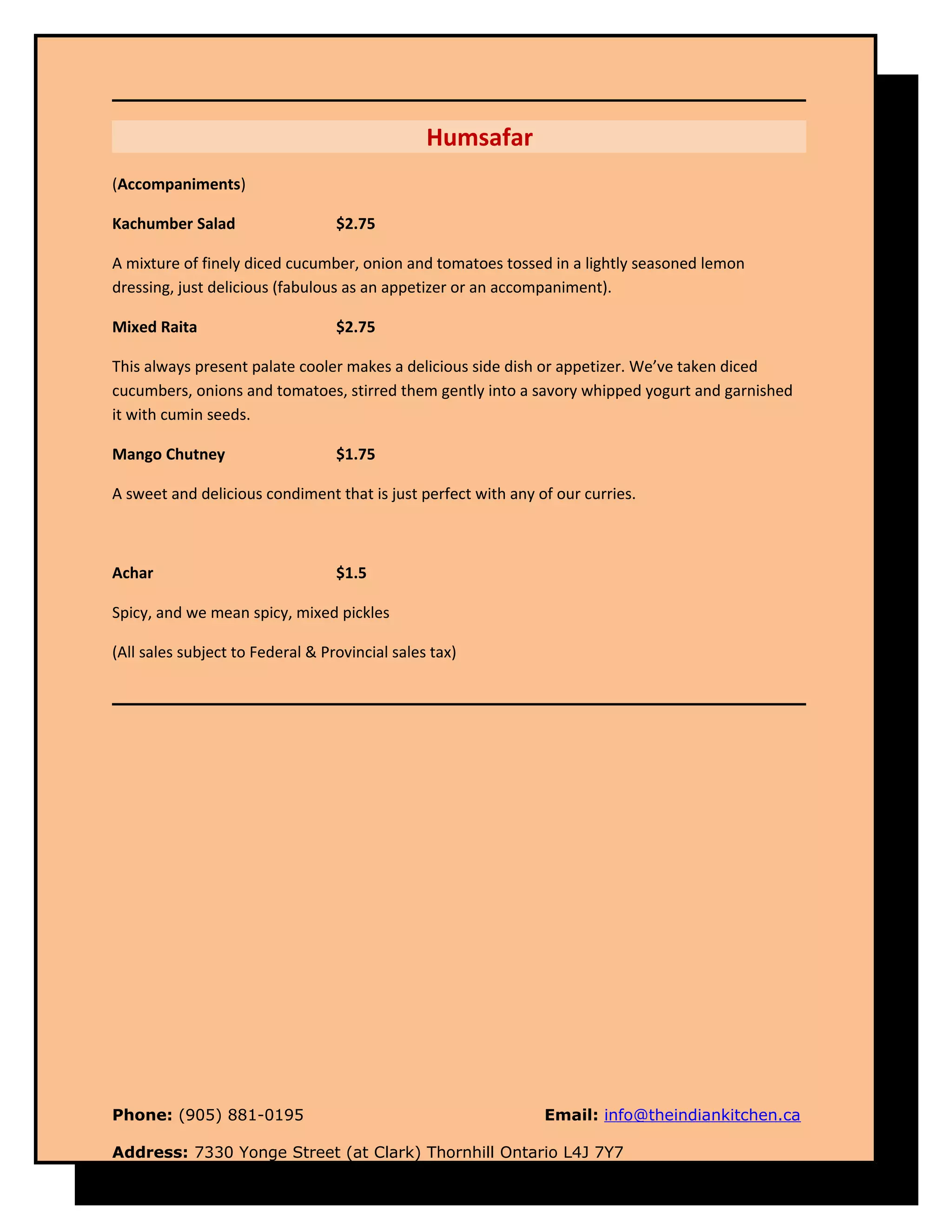 Indian kitchen menu List | DOC