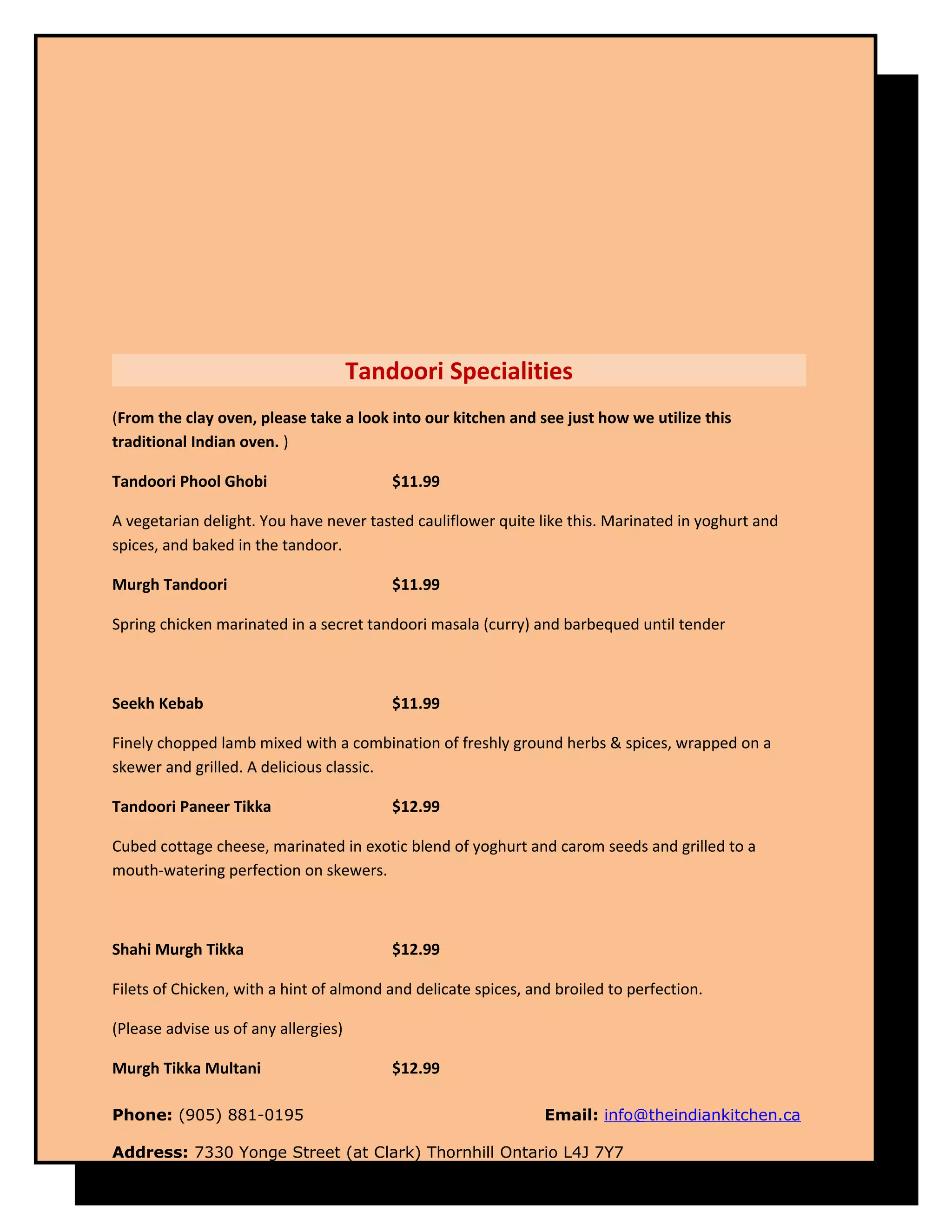 Indian kitchen menu List | DOC
