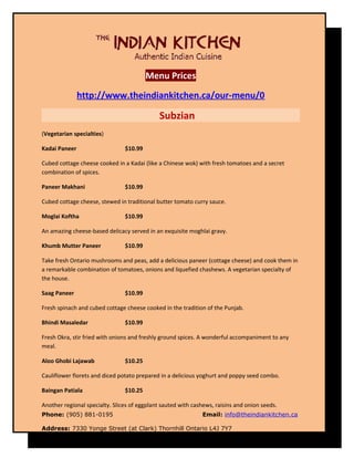 Indian kitchen menu List | DOC