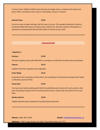 Indian kitchen menu List | DOC