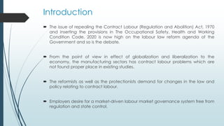 Indian legal protection to contract labour (oshwc code 2020) | PDF