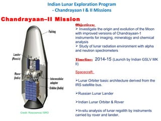 Indian Lunar Space Exploration - Chandrayaan I and II Missions | PPT
