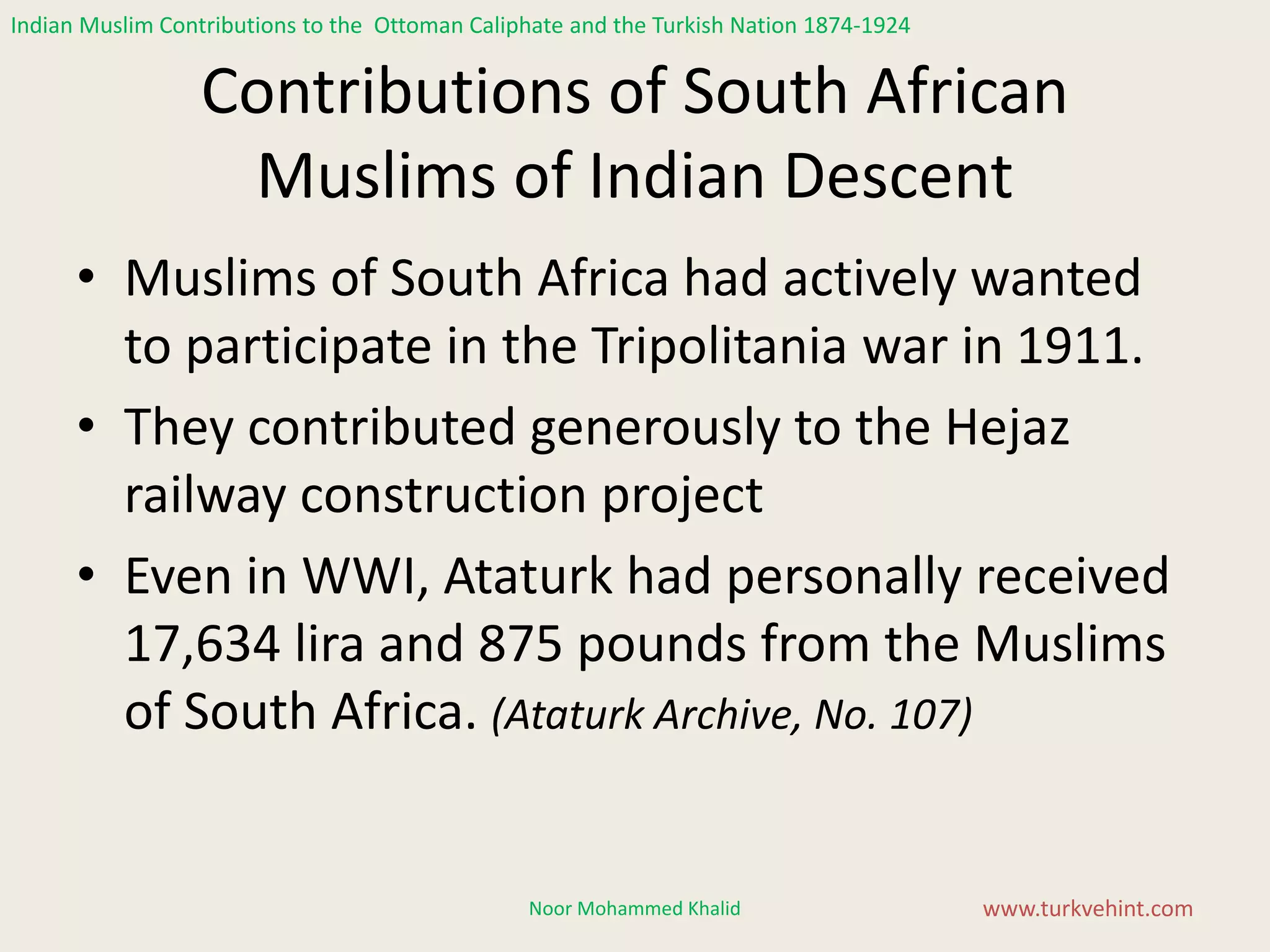 Contributions of Indian Muslims to the Ottoman Caliphate and the ...