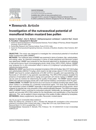 Indian Mustard Bee Pollen Exhibits High Antioxidant Content | PDF